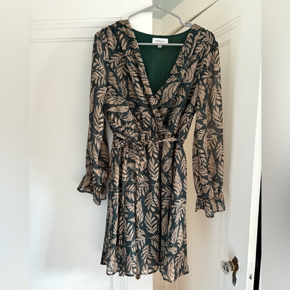 Gilli | Dresses | Gilli Long Sleeve Dark Green And Tan Dress Size M ...
